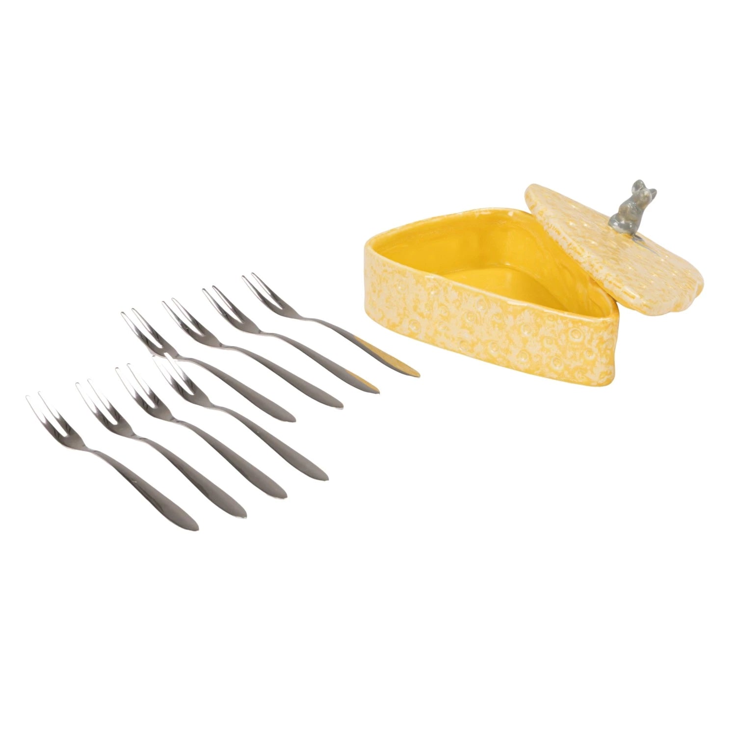 Stainless Steel Picks w/Stoneware Cheese Holder with Mouse