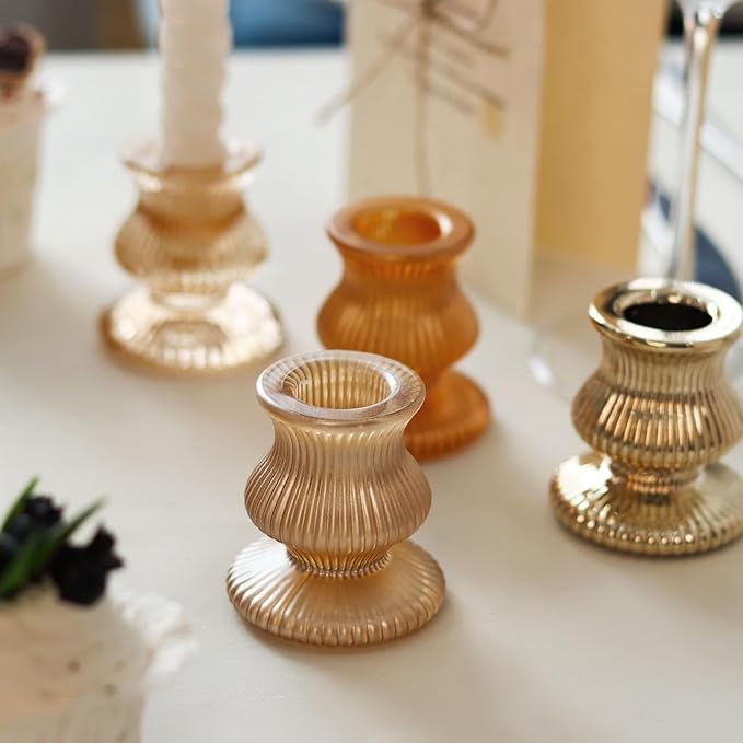 Small Fluted Glass Taper Candle Holder